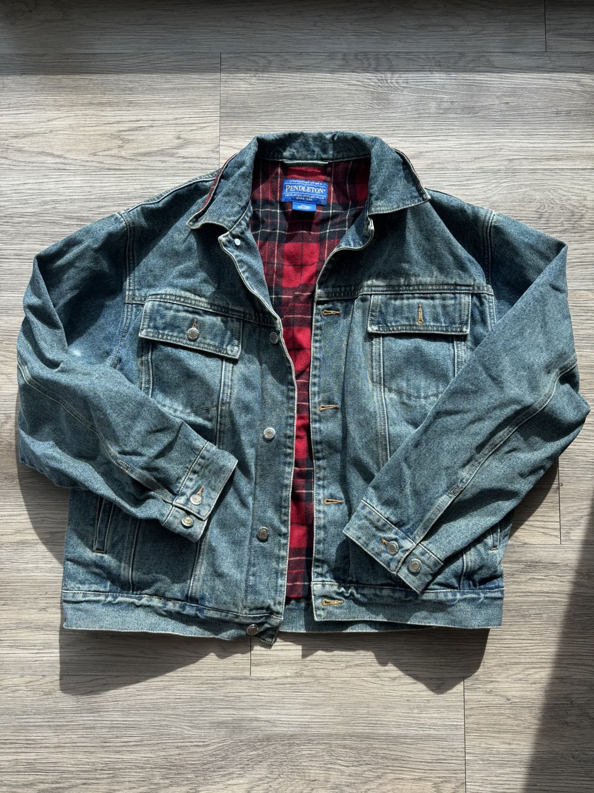 Denim Jacket × Pendleton × Vintage Vintage PENDLETON Denim TRUCKER ...