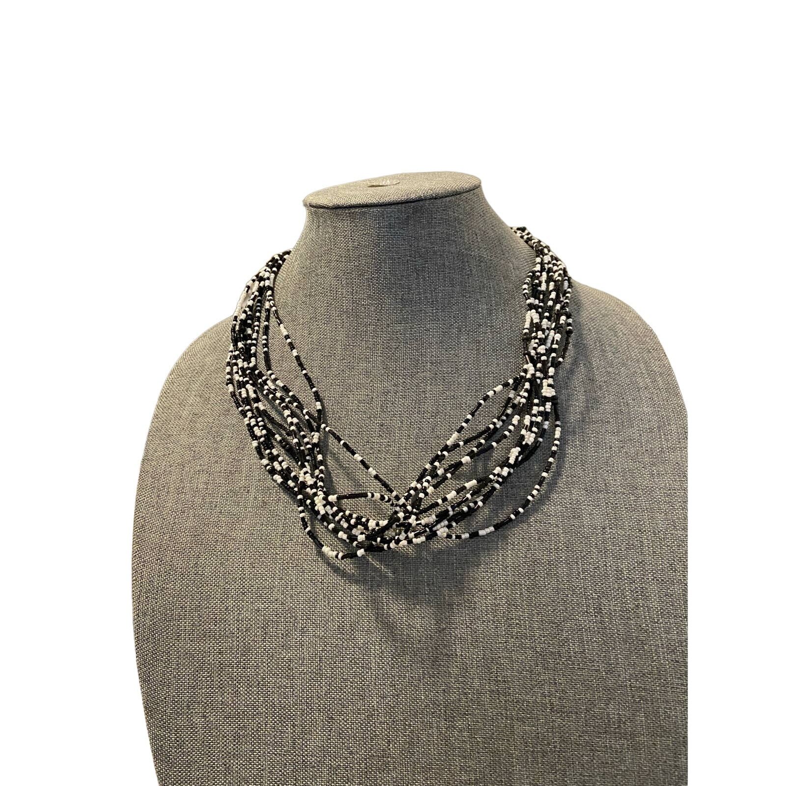 Generic Black and white beaded layered necklace | Grailed