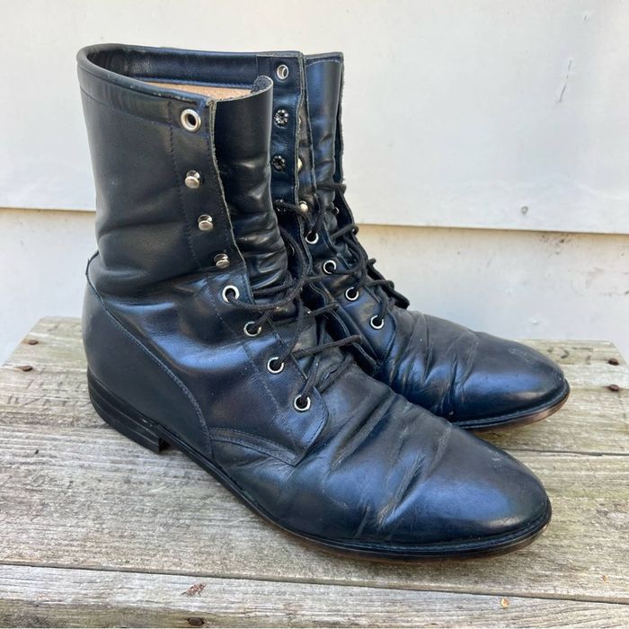 Justin Boots Justin Boots Inky Black Roper Lace Up Cowboy Western Boots ...