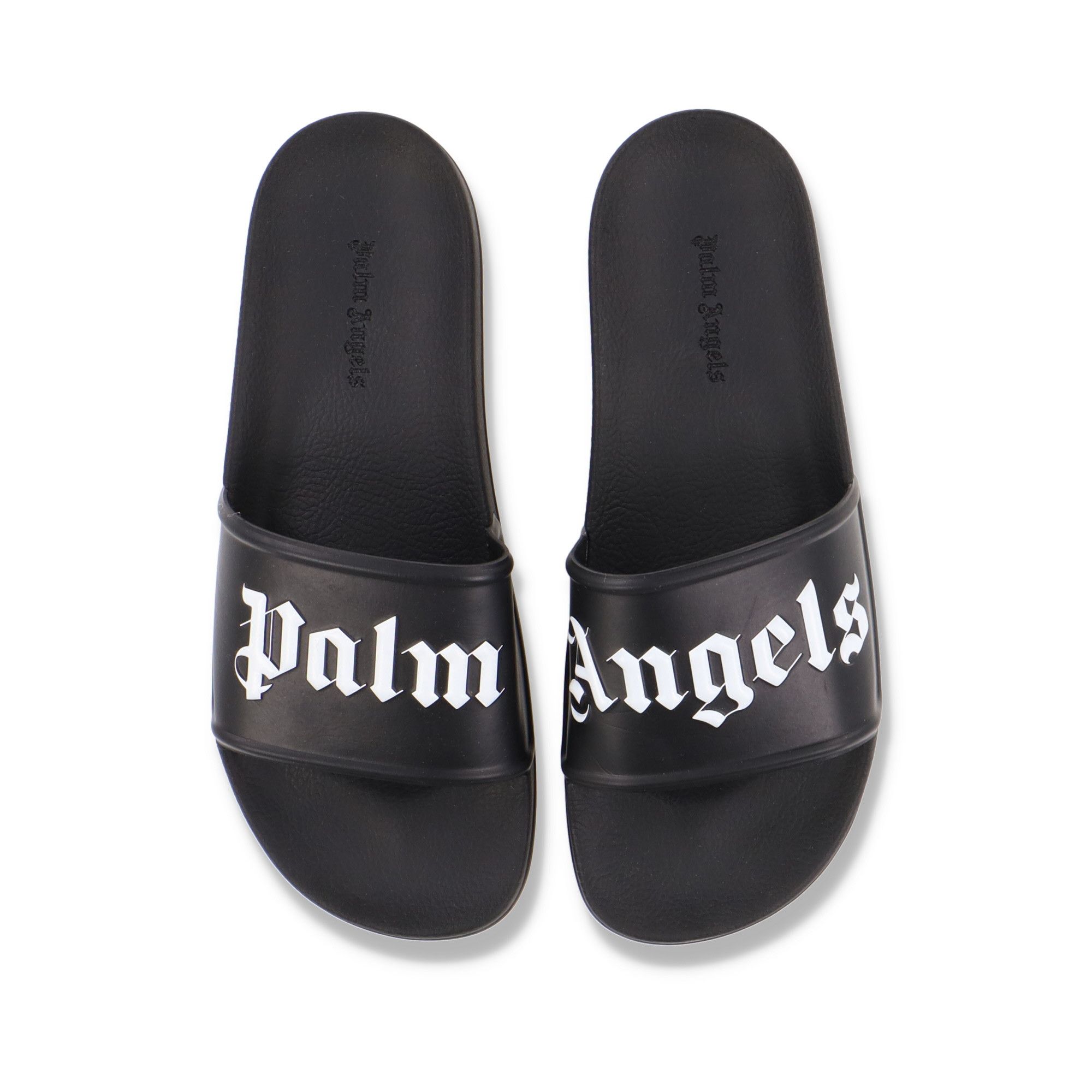 Palm Angels Black and White Logo Pool Slides | Grailed
