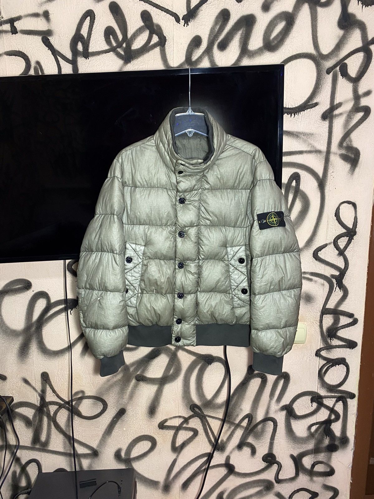 Stone Island × Vintage STONE ISLAND Down Jacket Puffer GARMENT DYED 26 ...