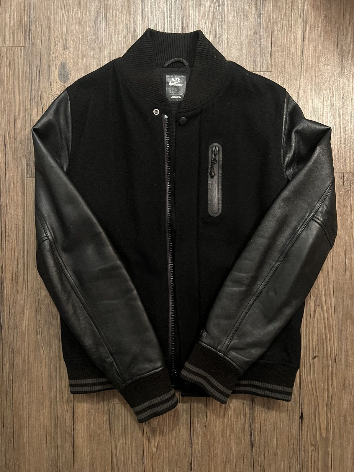 Nike Nike Destroyer Jacket Black Leather Wool Varsity Bomber | Grailed