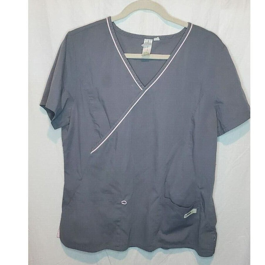Other Urbane Grey V-Neck 4-Pocket Scrub Top Pink Trim L | Grailed