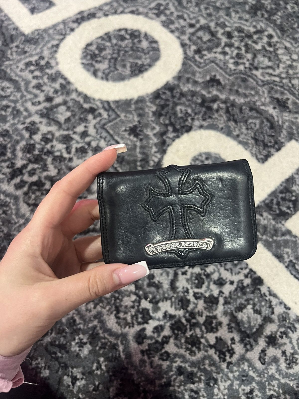 Chrome Hearts Chrome Hearts Black Leather Cross Motif Bifold Wallet ...