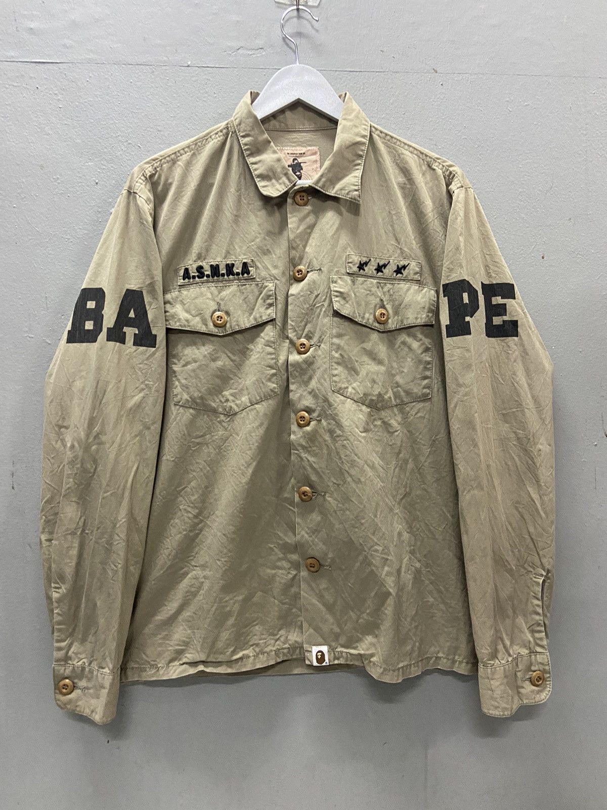 Bape A BATHING APE BAPE ASNKA MILITARY LONGSLEEVE SHIRT | Grailed