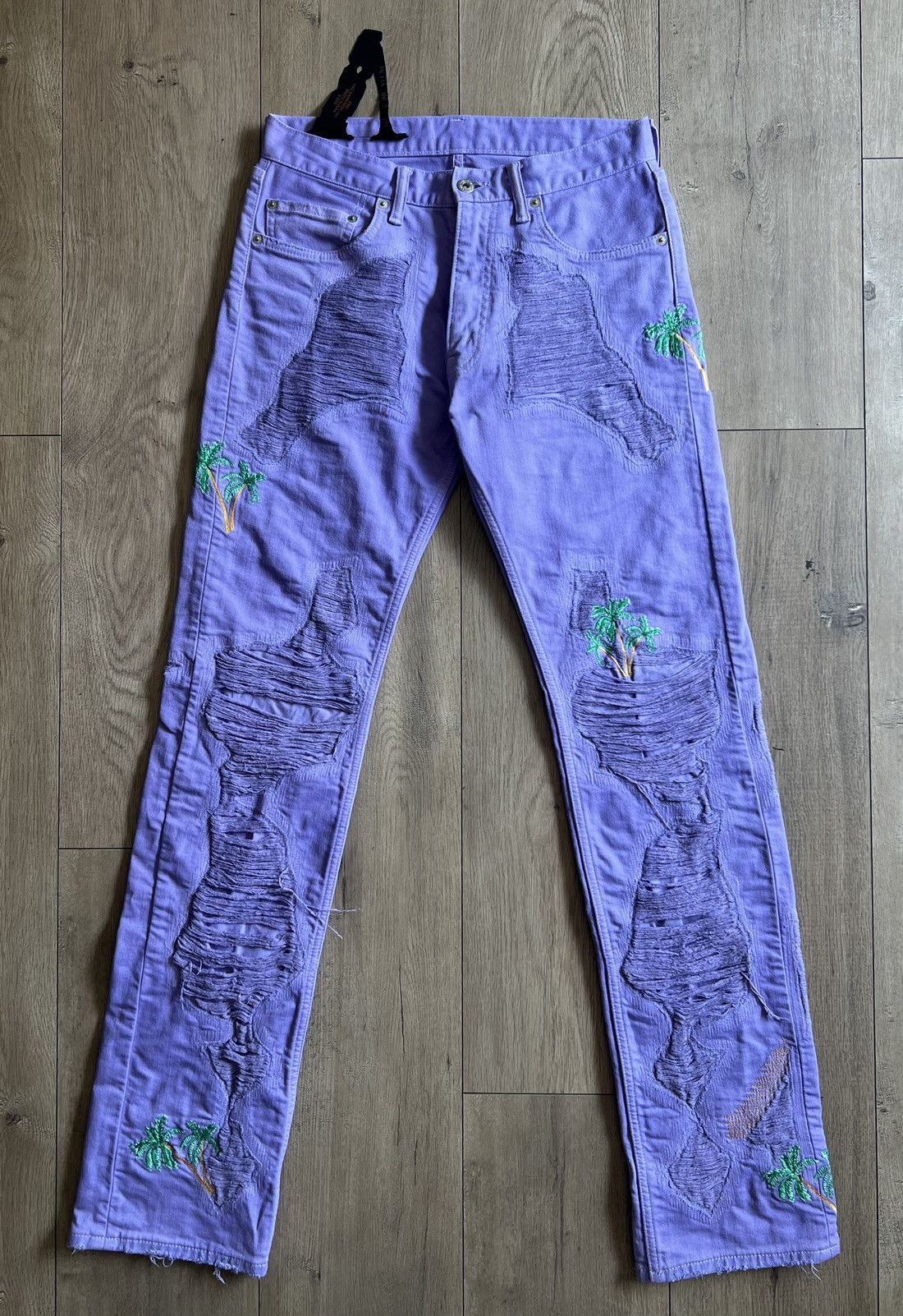 Vlone Vlone Palm Tree Purple Dyed Rare Runway Distressed Denim | Grailed