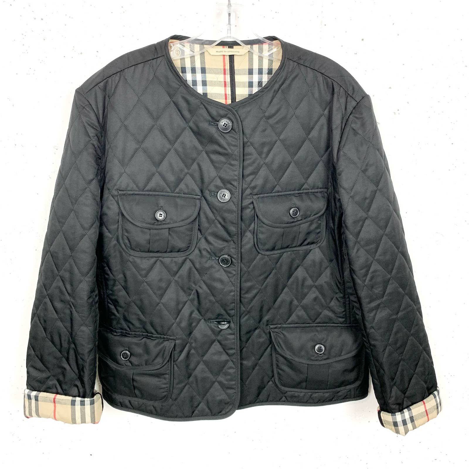 Burberry Burberry Womens Collarless Quilted Jacket Check Plaid Lined ...