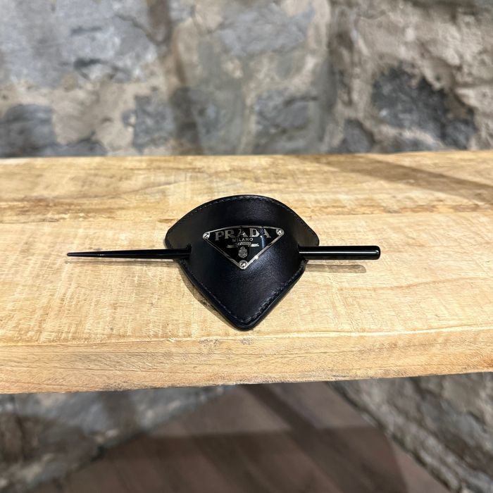 Prada Prada Black Triangle Emblem Leather Hair Pin | Grailed