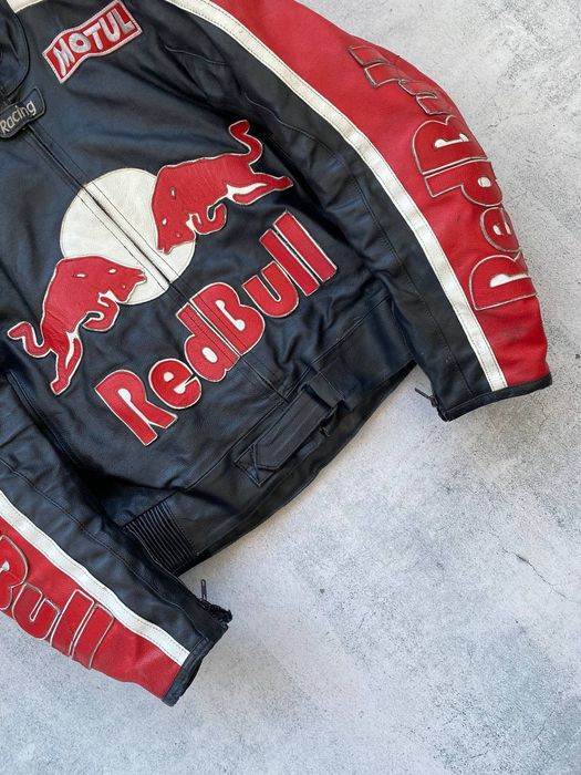 Red Bull Vintage Red Bull Heavy Leather Motorcycle Racing Jacket | Grailed