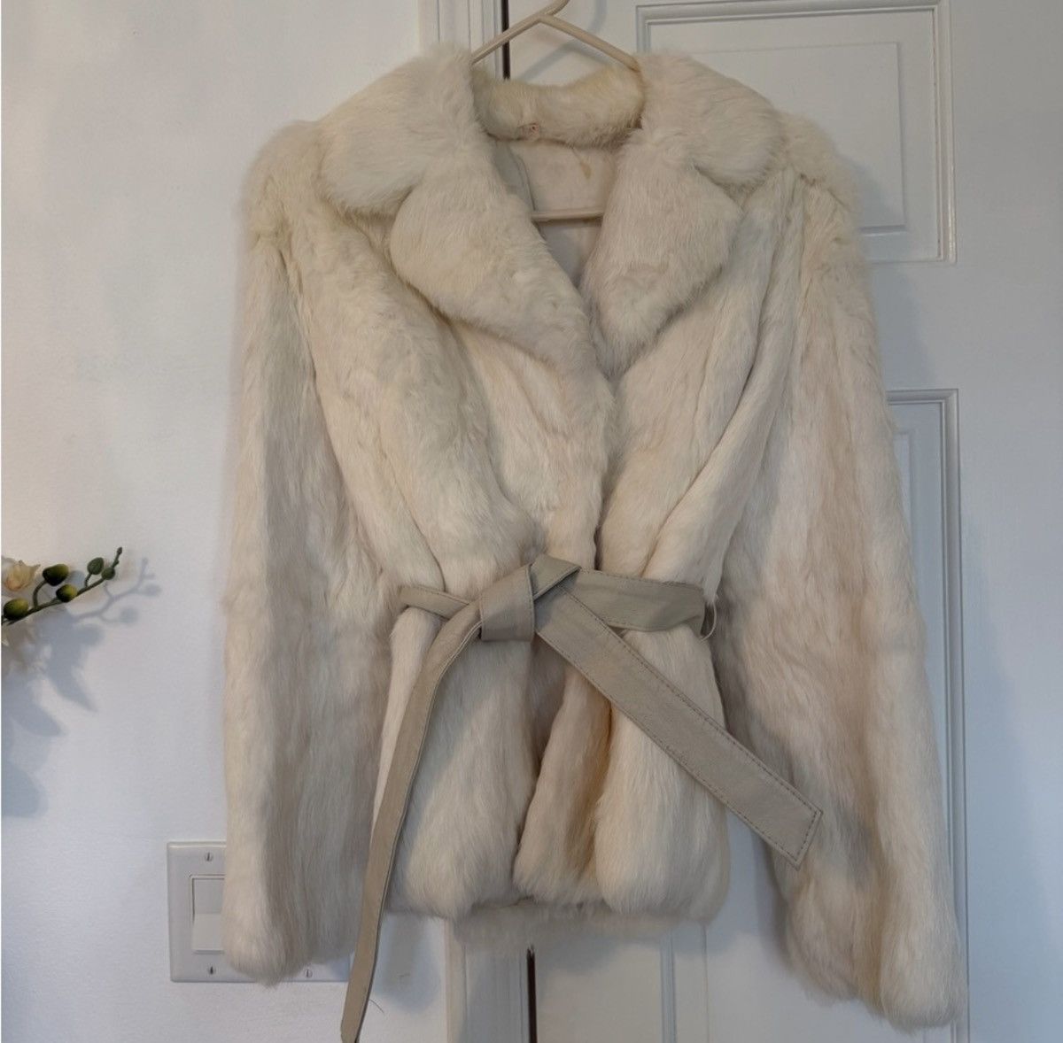 Vintage Vintage 70s Ivory Rabbit Fur Belted Coat (M) | Grailed