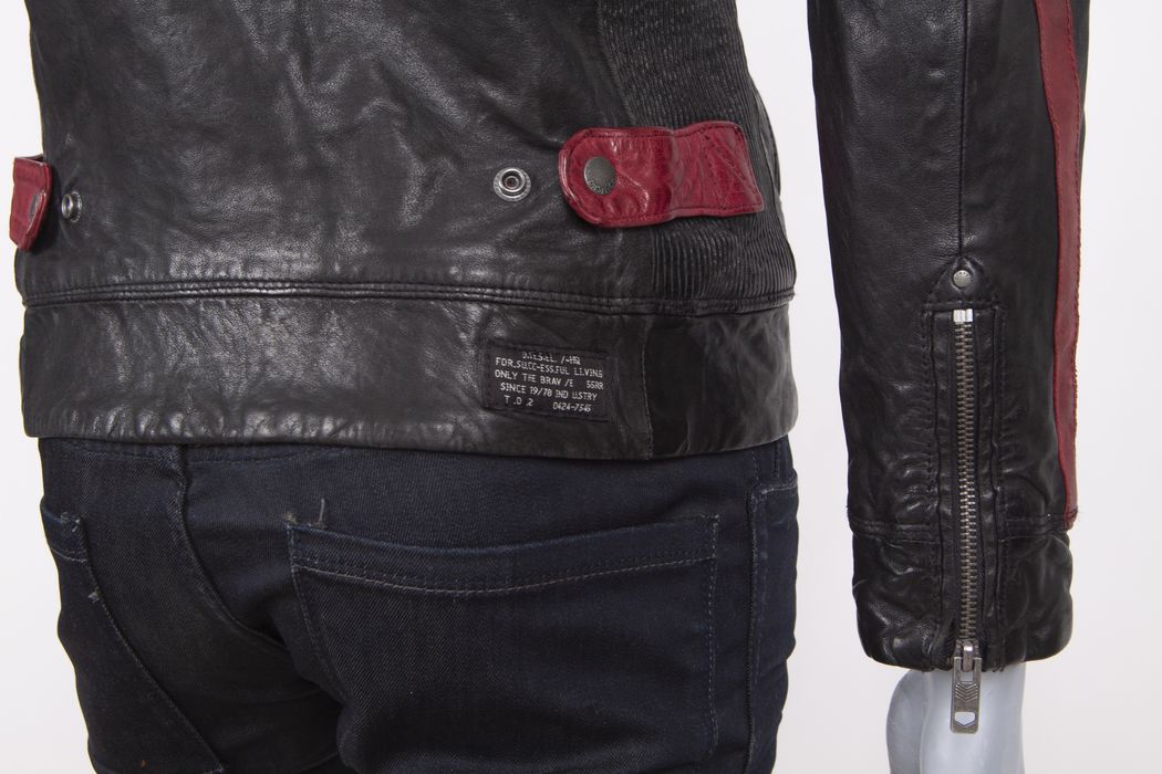 Diesel Vintage Diesel Sheepskin Leather Biker Jacket Red Stripes | Grailed