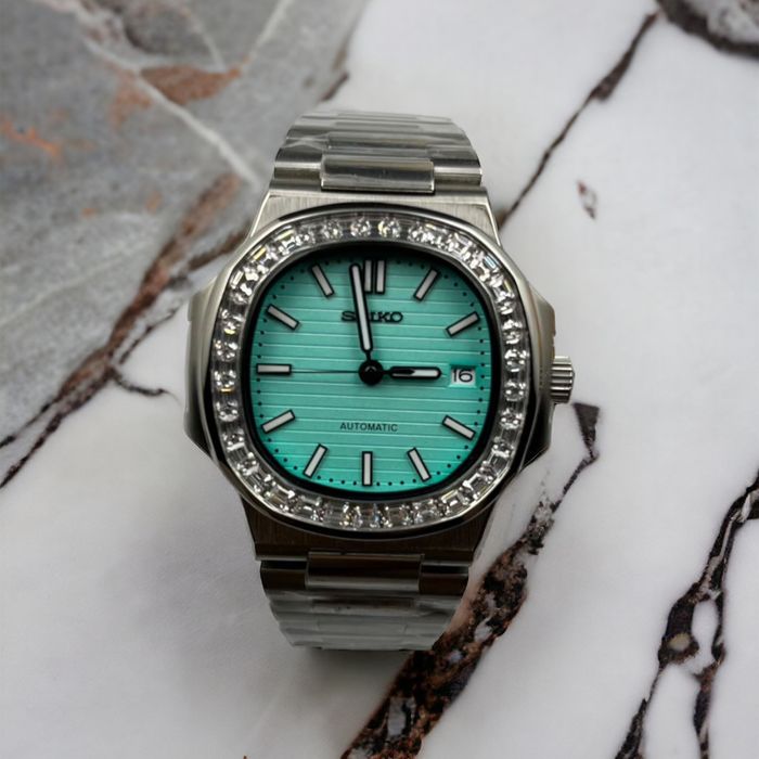 Seiko Seiko Mod Nautilus Tiffany Dial Diamond NH35 Steel Watch | Grailed