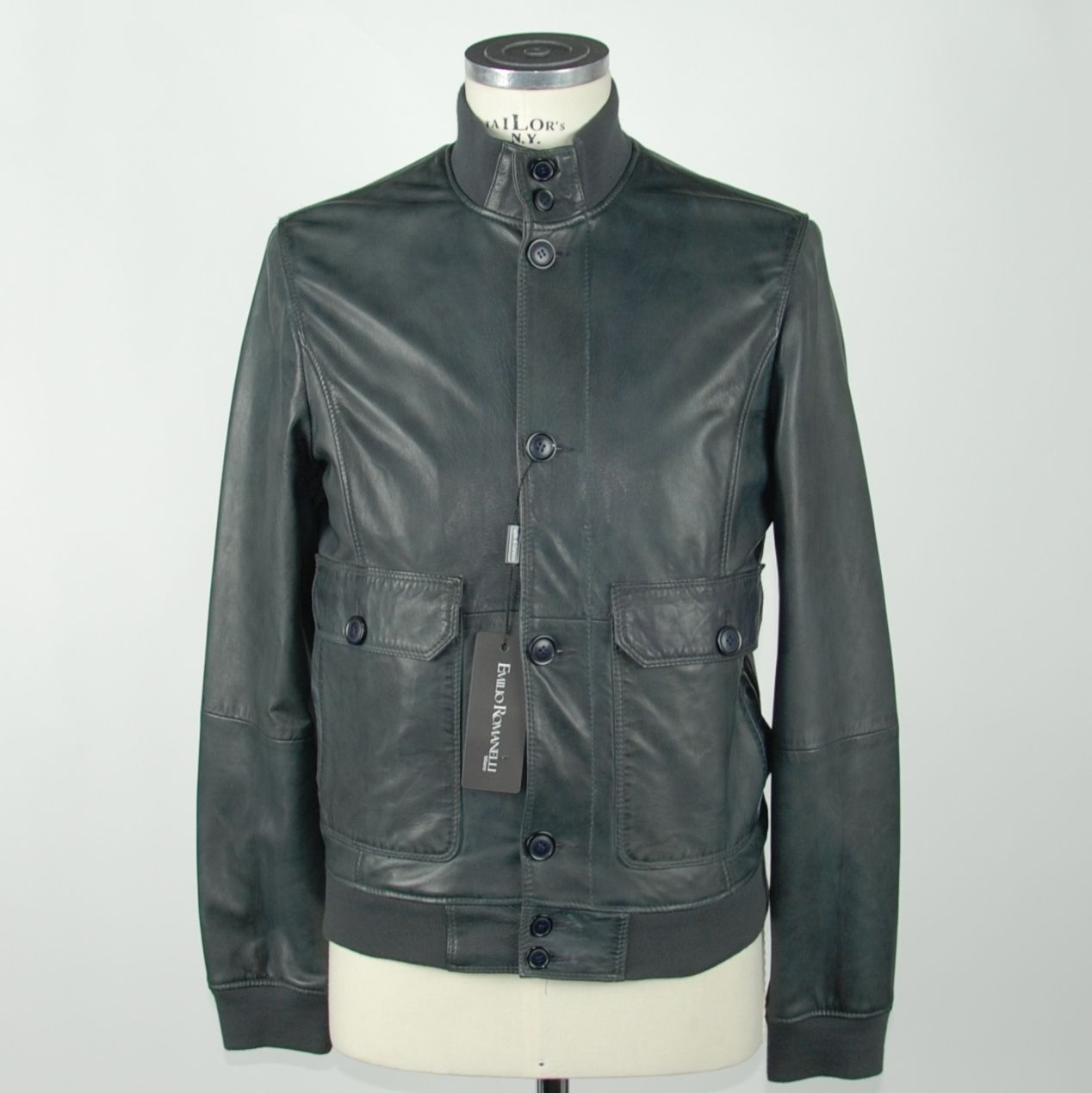 Designer Emilio Romanelli Elegant Blue Leather Jacket for Men | Grailed