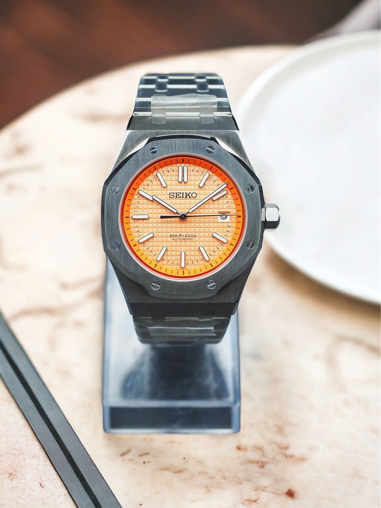 Seiko Seiko Mod Royal Oak Orange Dial 41mm Steel Automatic Watch | Grailed