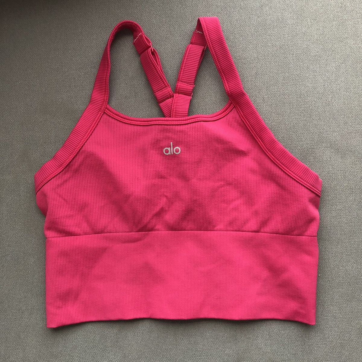 Alo Yoga Alo Seamless Ribbed Favorite Bra Tank Pink Summer Crush M ...