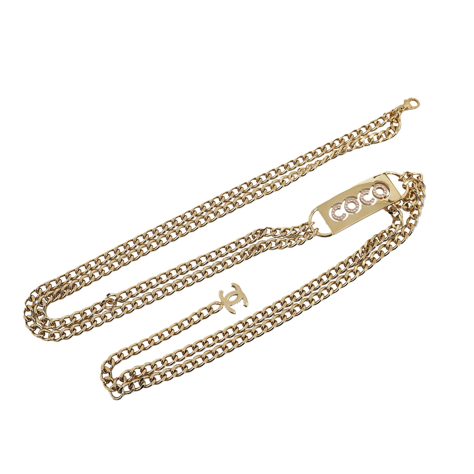 Chanel Chanel Rhinestone Coco Name Plate Chain-Link Belt | Grailed