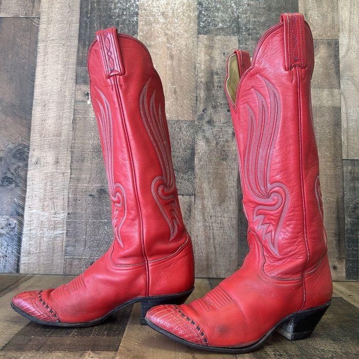 Tony Lama Tony Lama Vintage Gold Label Red Wingtip Cowboy Boots 6.5 B ...