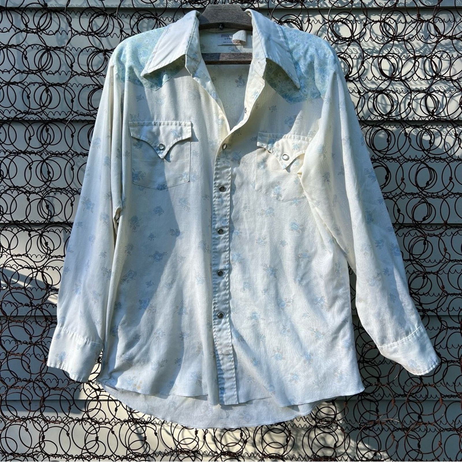 Vintage 70s Blue Floral Calico V Yoke L/S Pearl Snap Western Shirt ...