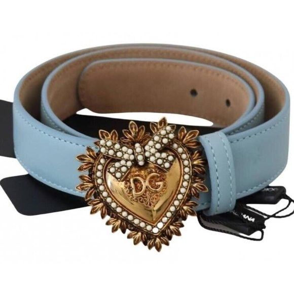 Dolce & Gabbana NEW DOLCE & GABBANA Belt Blue Leather DEVOTION Heart DG ...