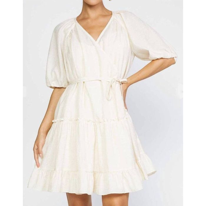 Current Air Nanda Puff Sleeve Tiered Wrap Dress In Cream | Grailed