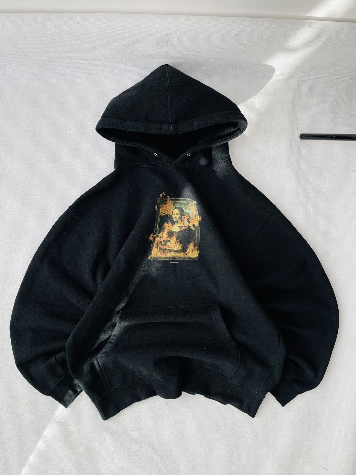 Pleasures PLASURES Burning Mona Lisa PRINT Boxy Fit RAP HOODIE | Grailed