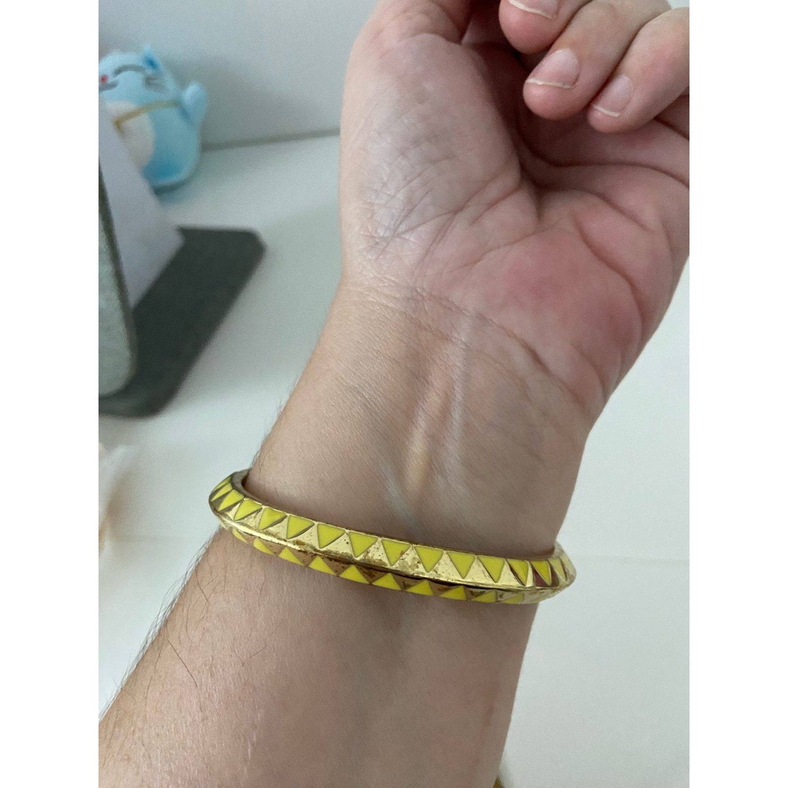 Generic Gold tone and yellow enamel slim cuff bracelet | Grailed