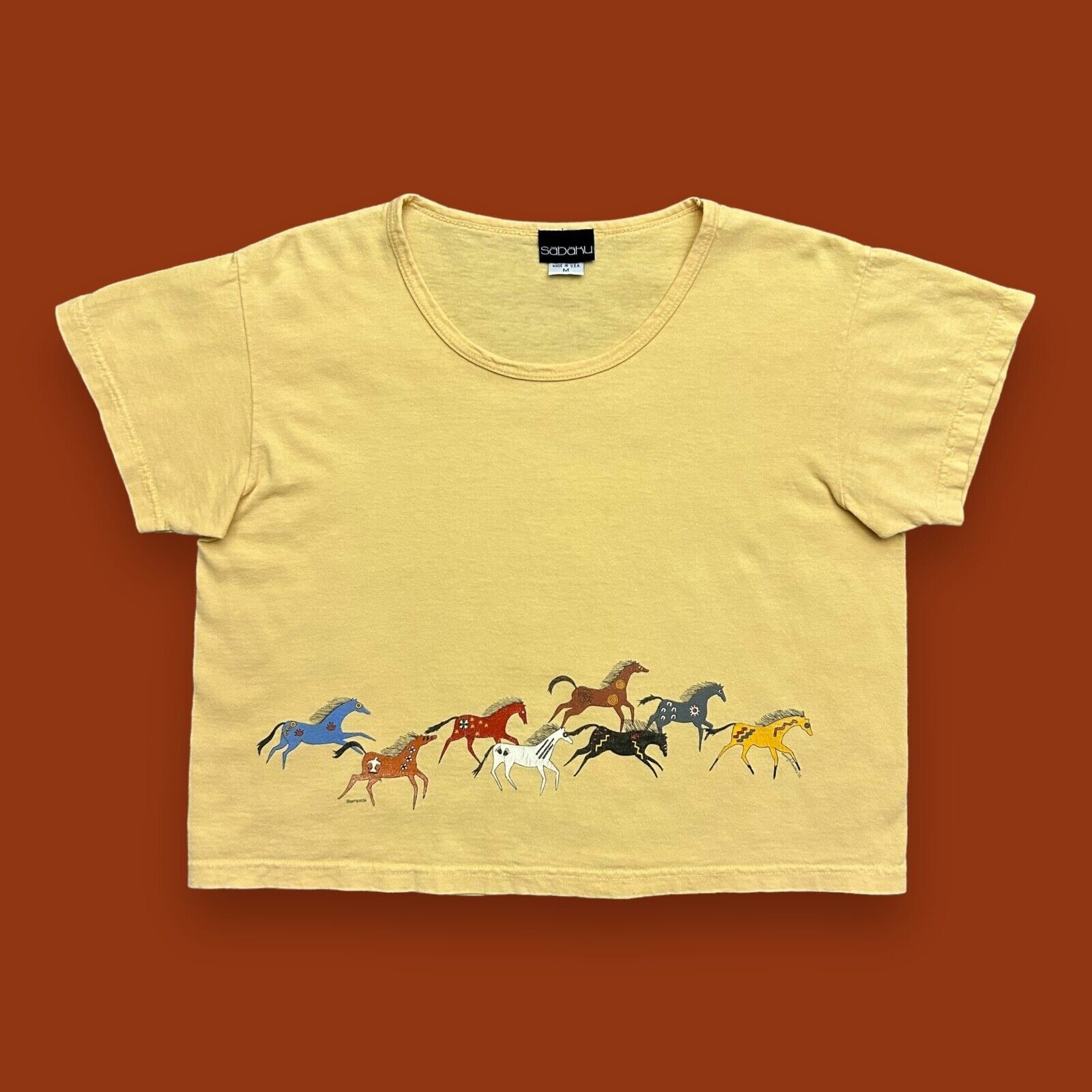Made In Usa × Tee Shirt × Vintage Sabuku Artwear Shirt Stampede Horses ...