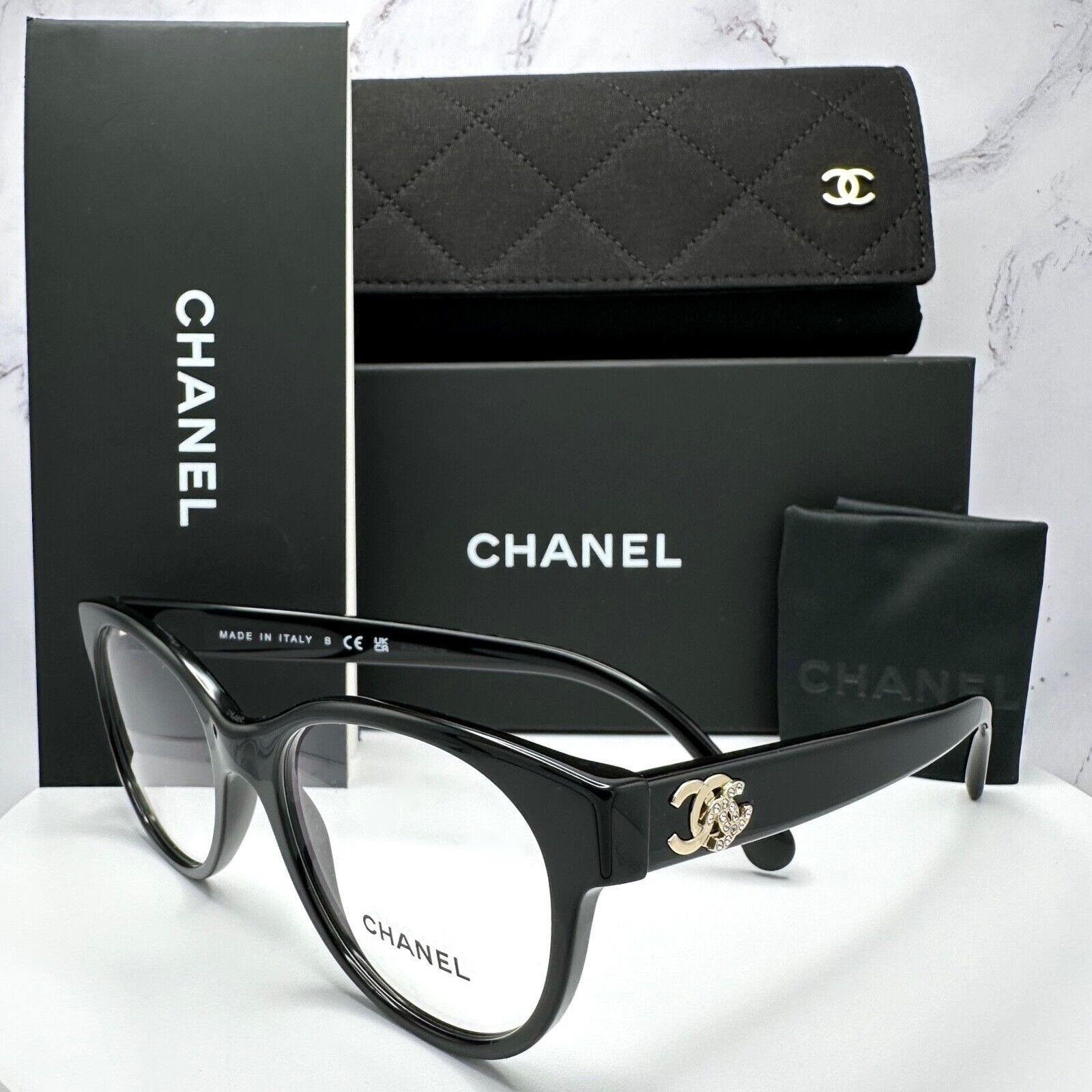 Chanel Chanel Glasses Frames Black Crystal & Gold CC Logo Rx-able | Grailed