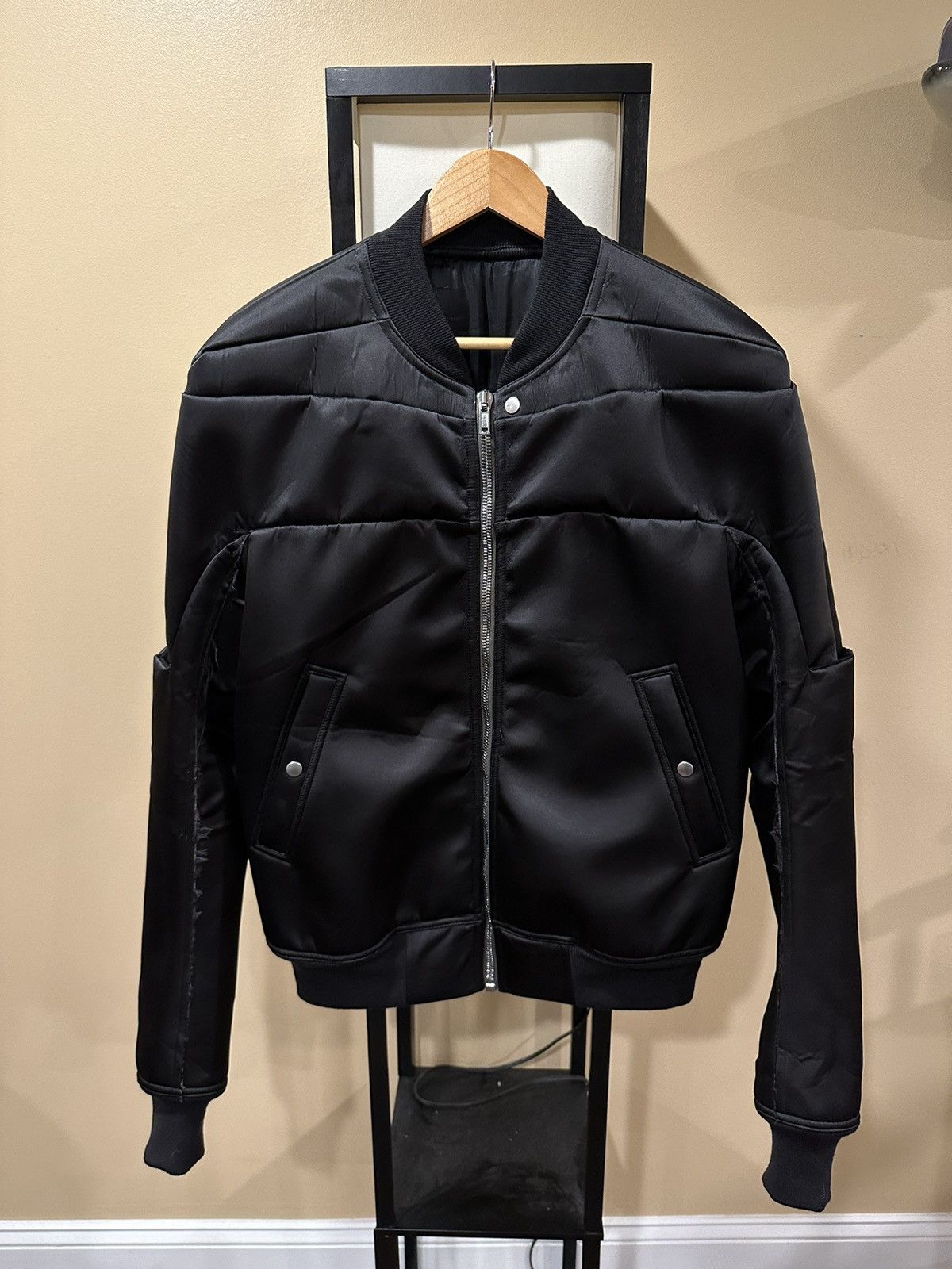 Rick Owens Rick Owens FW21 Gethsemane Girdered Black Bomber Pad Jacket ...