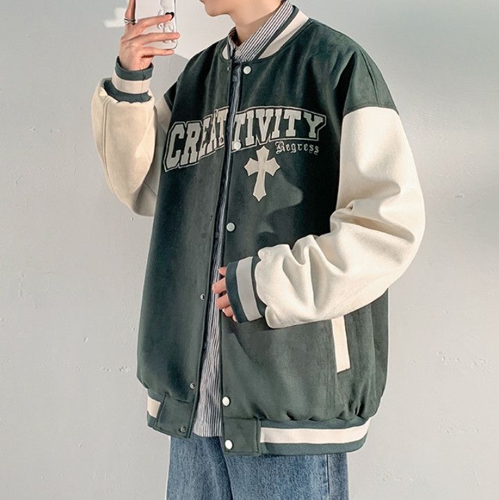 Vintage Suede thin baseball jersey embroidered cardigan jacket | Grailed