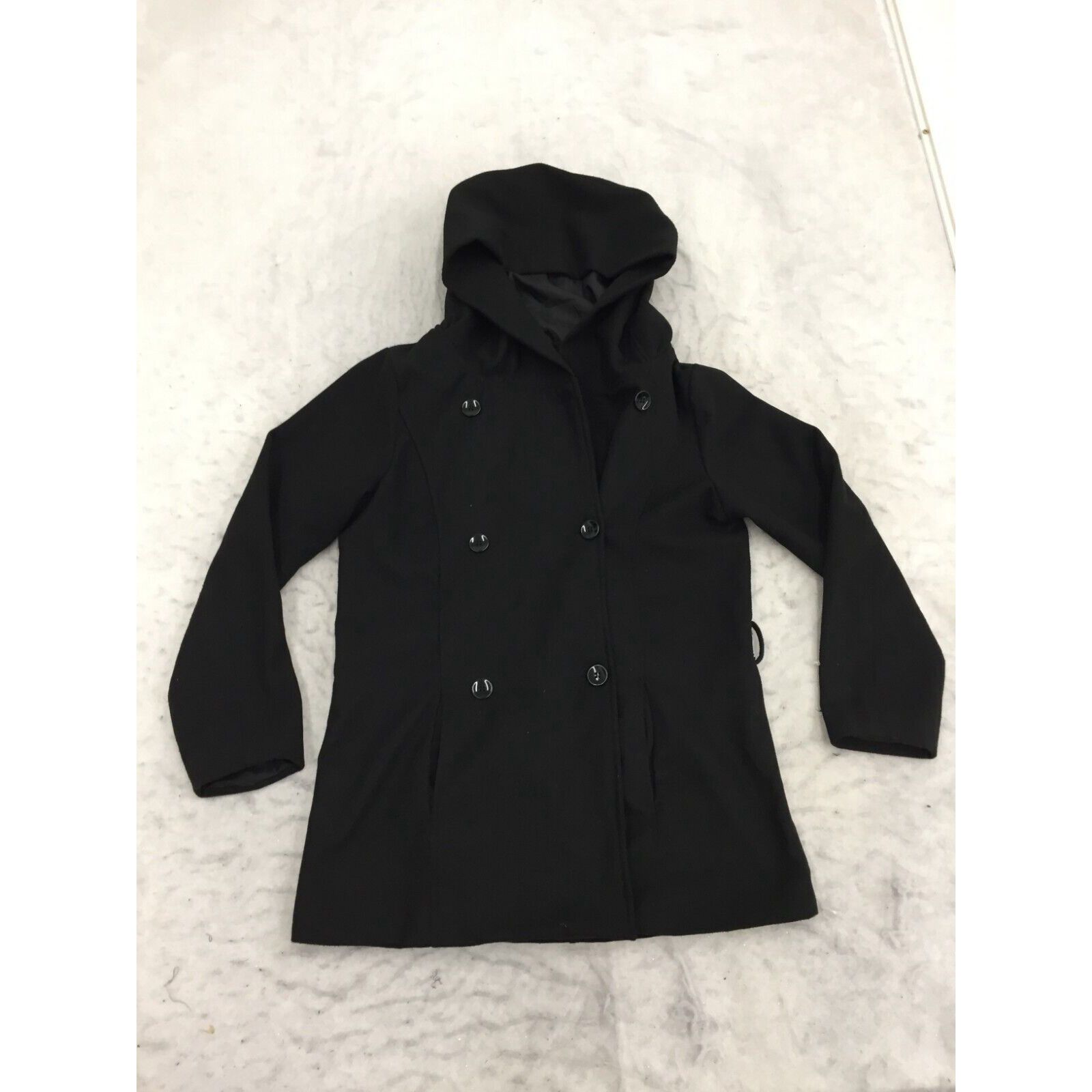 Blend Metaphor Wool Blend Trench Coat Womens M Medium Black Hood Button ...