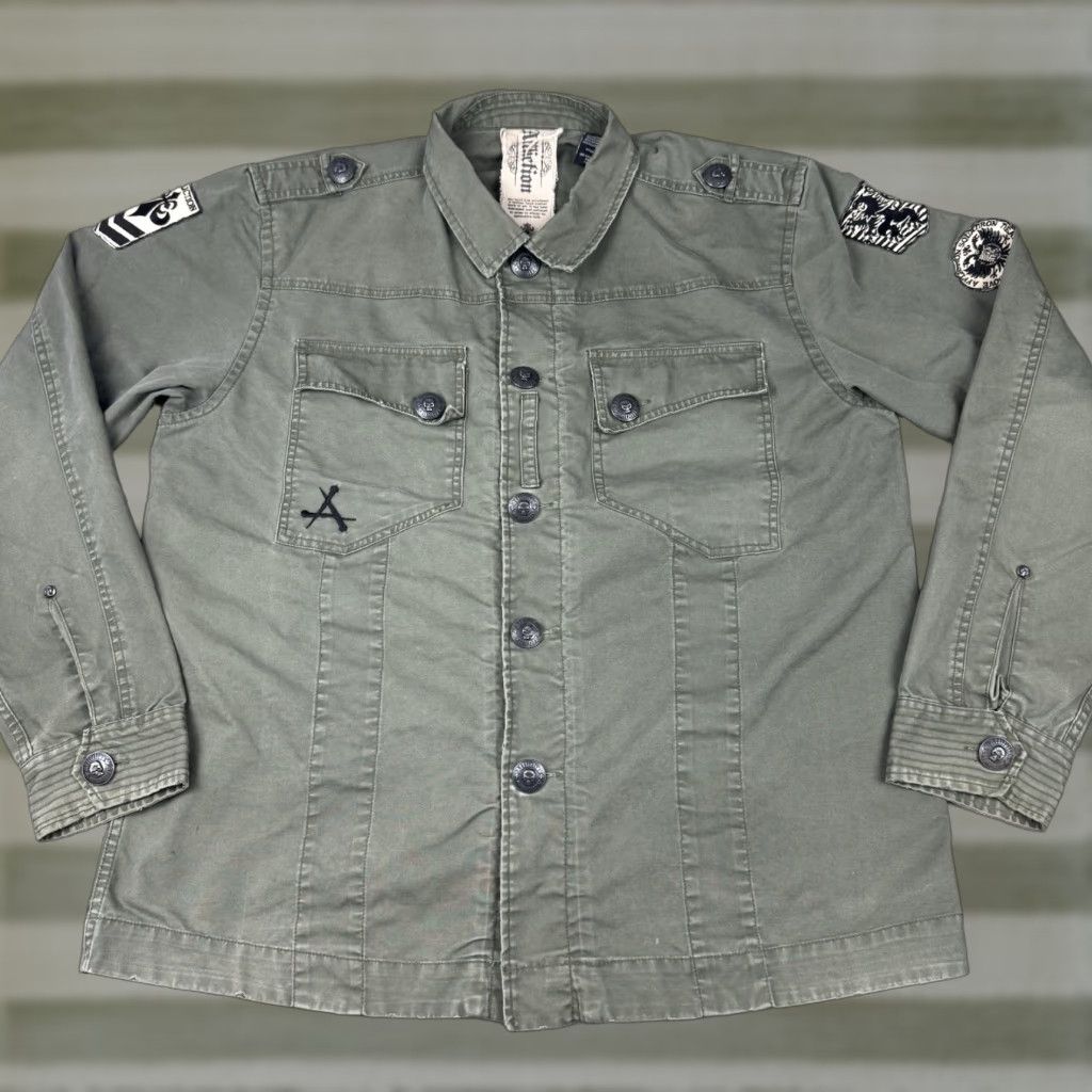 Affliction VINTAGE Affliction Jacket Men XL Army Green Military Biker ...