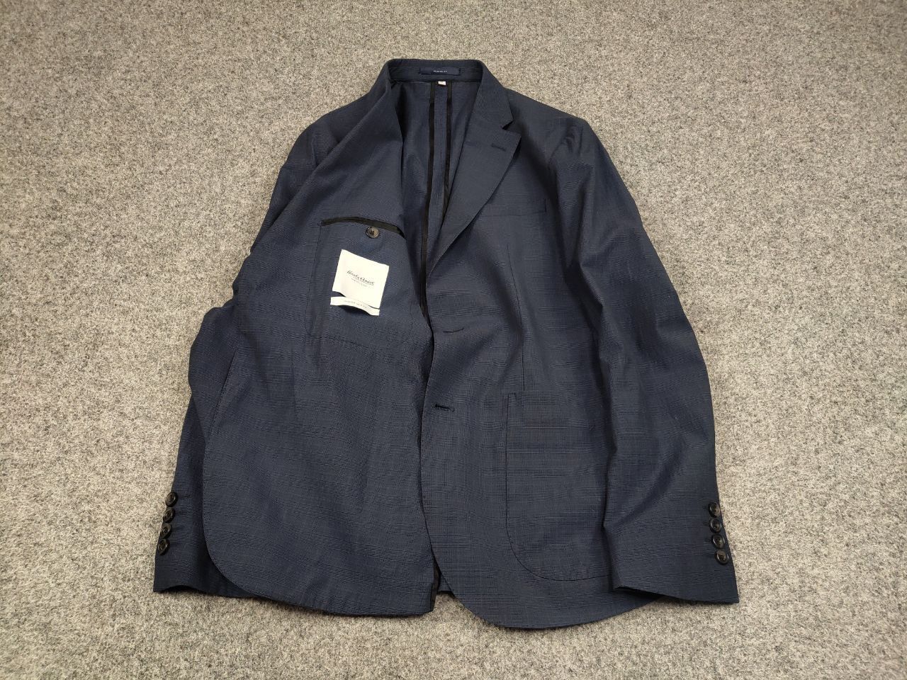 Designer × Hardy Amies × Luxury Hardy Amies Design Wool Cotton Two Button Blazer Jacket Blue ...