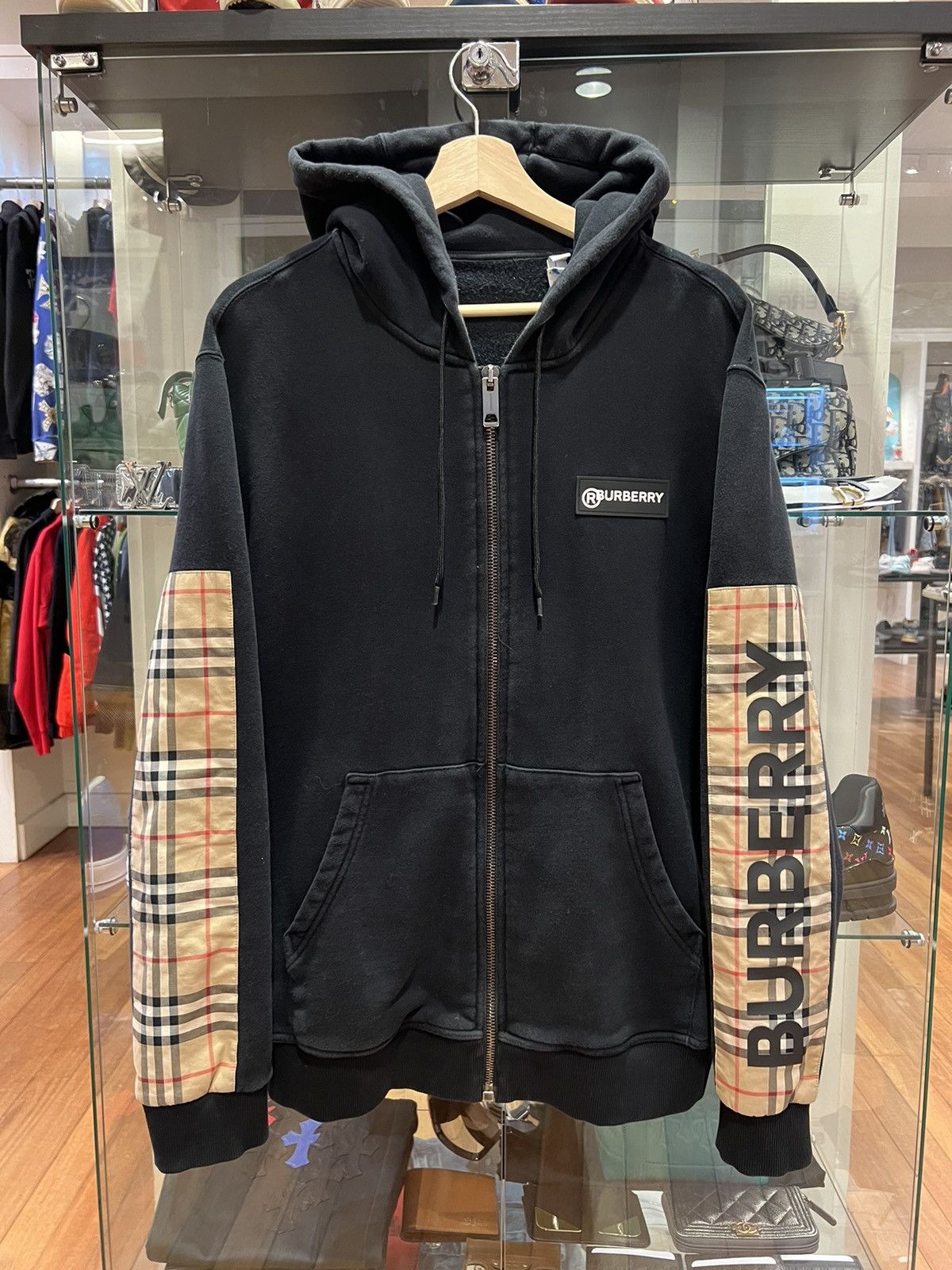 Burberry Burberry check plaid logo zip up hoodie black | Grailed