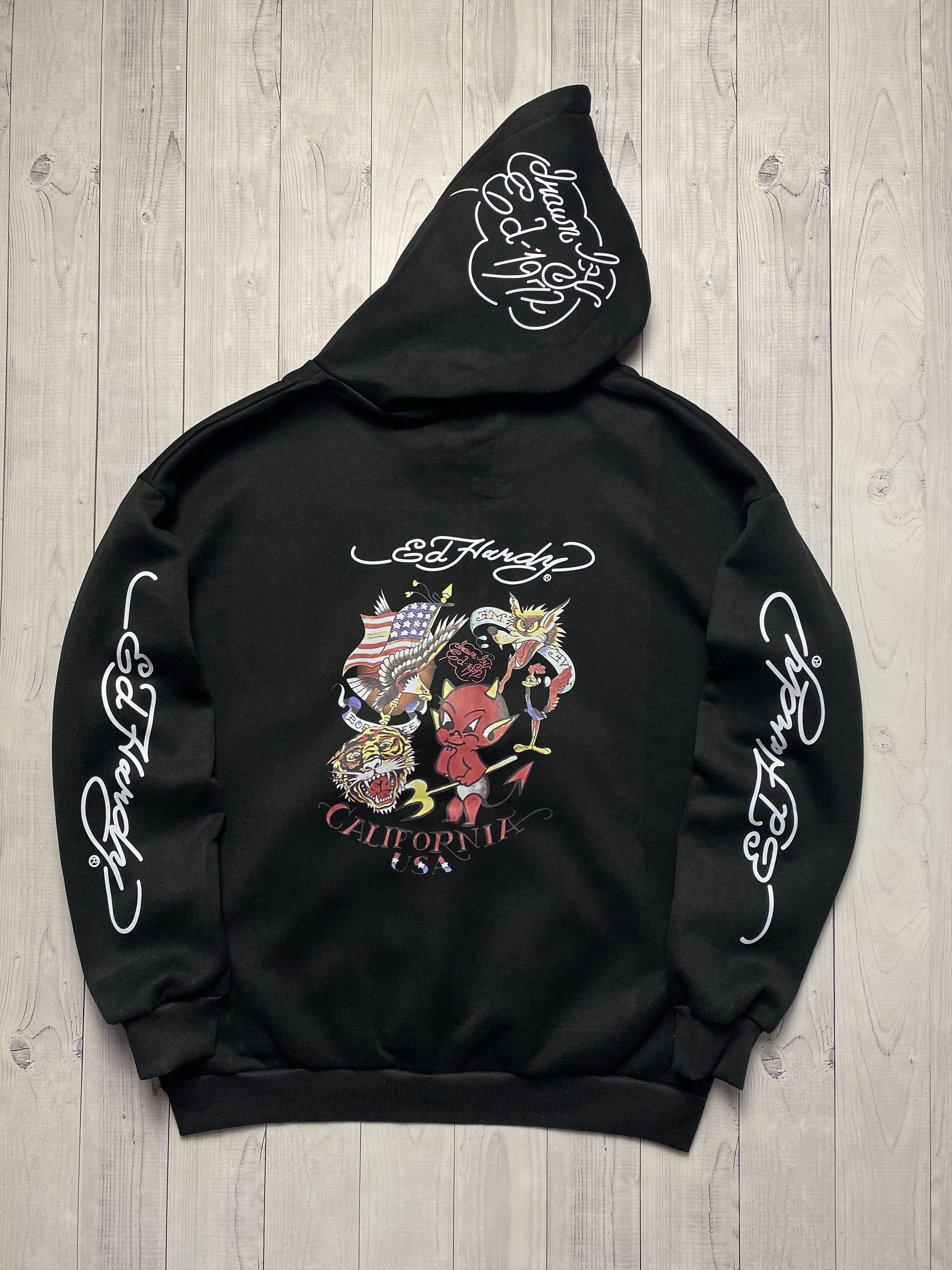 Ed Hardy × Streetwear × Vintage Ed hardy multilogo devil zip hoodie ...