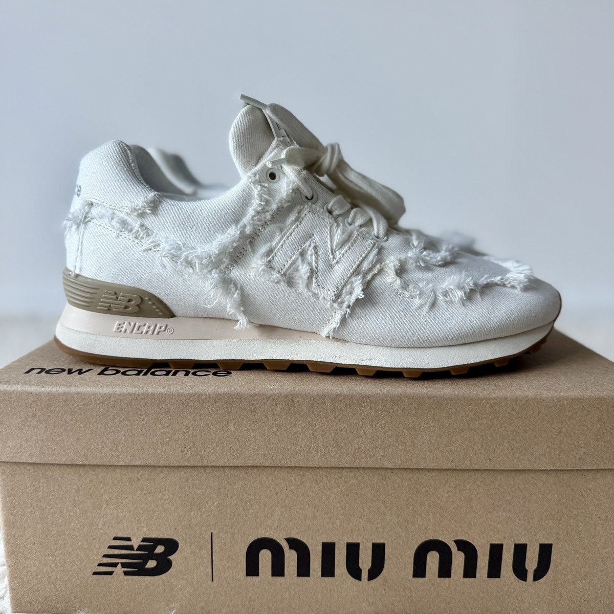Miu Miu New Balance 574 x Miu Miu denim sneakers | Grailed Miu Miu New Balance 574 x Miu Miu denim sneakers | Grailed