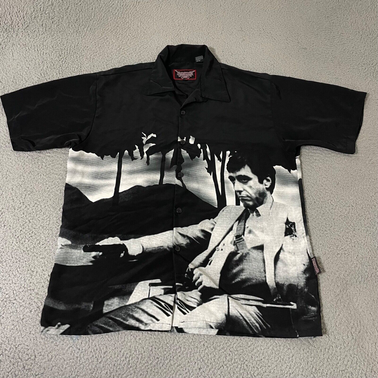 Vintage Dragonfly Button Up Shirt Mens Large Black Scarface Tony ...