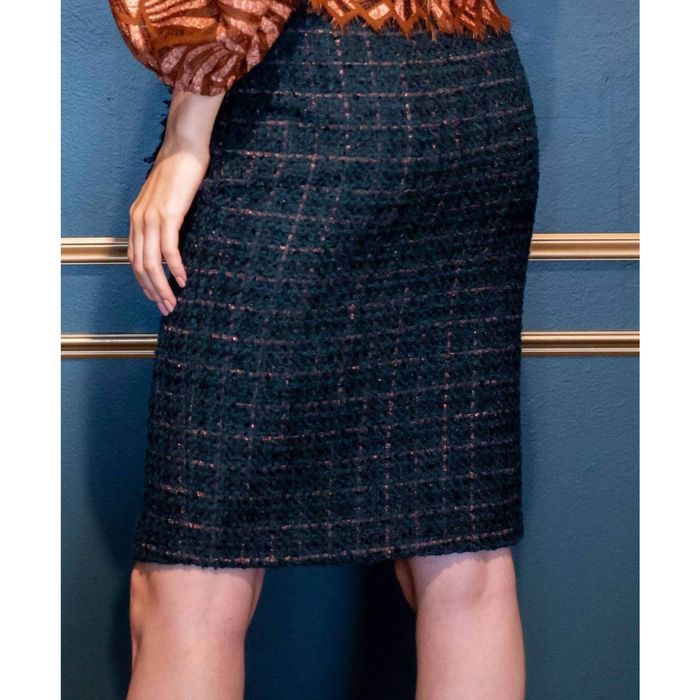 Eva Franco Tweed Pencil Skirt In Copper Teal | Grailed