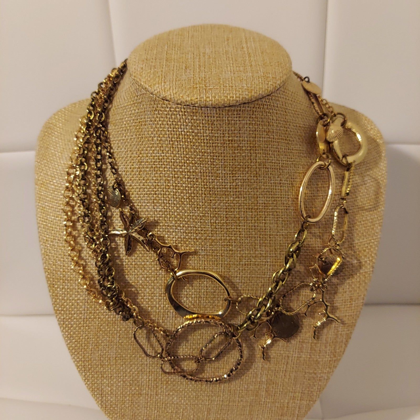 Chicos Vintage Chico's Gold Tone Hoops & Charms Chain 36" Necklace ...