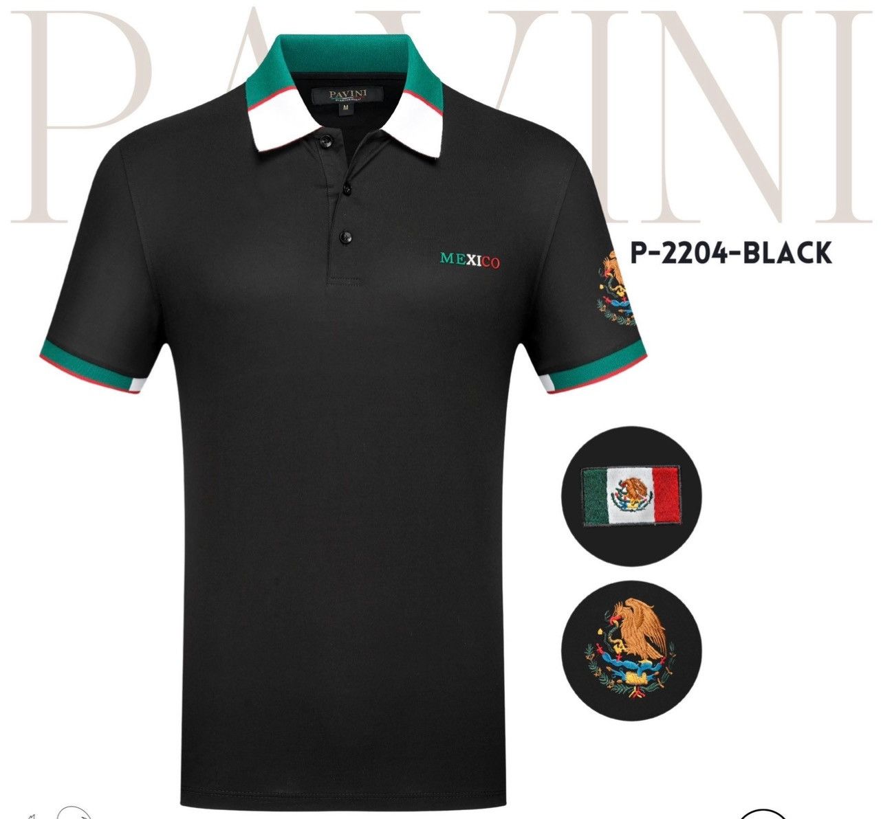 Streetwear × Vintage Medium Pavini Black Mexico Tri Colors Polo Shirt ...