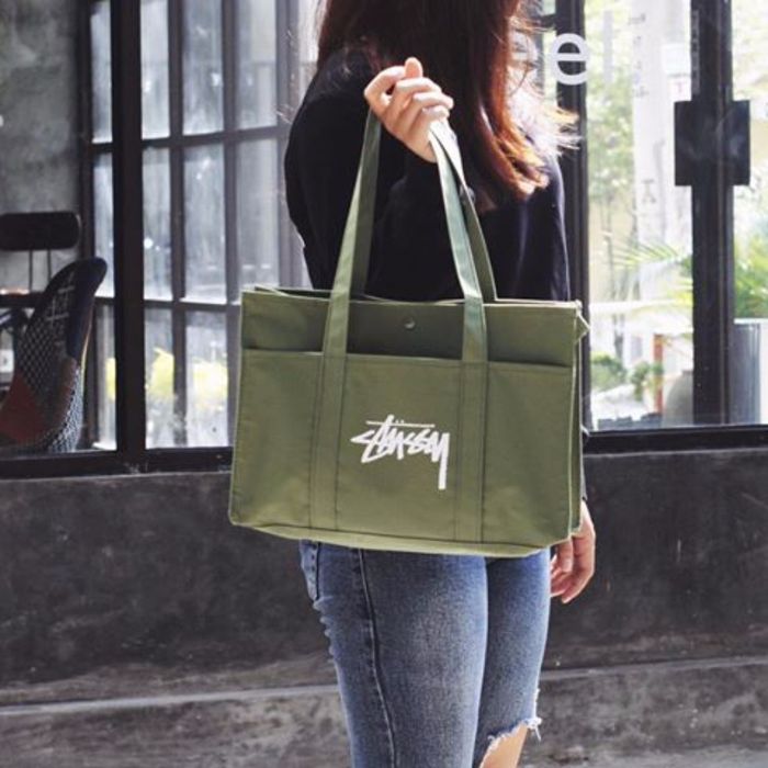Stussy AUTHENTIC 🇯🇵 Stussy Magazine Military Colour Tote Bag | Grailed