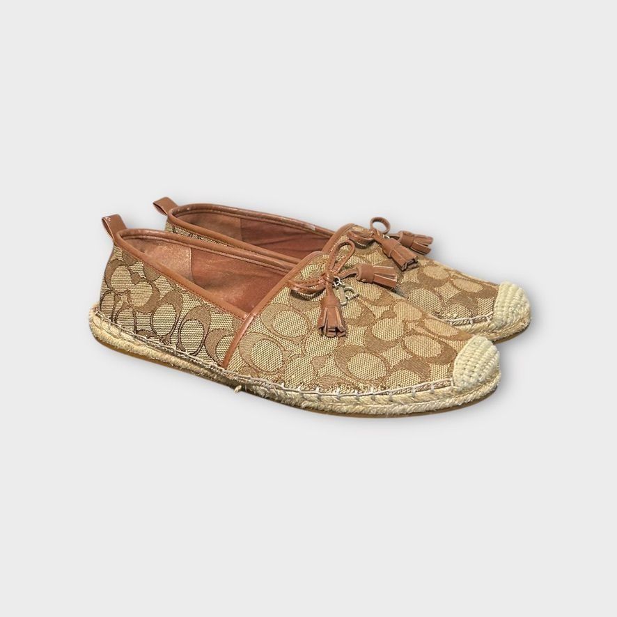 Coach Coach Monogram Carson Espadrille 9 Tan Beige Bow Flats Logo | Grailed