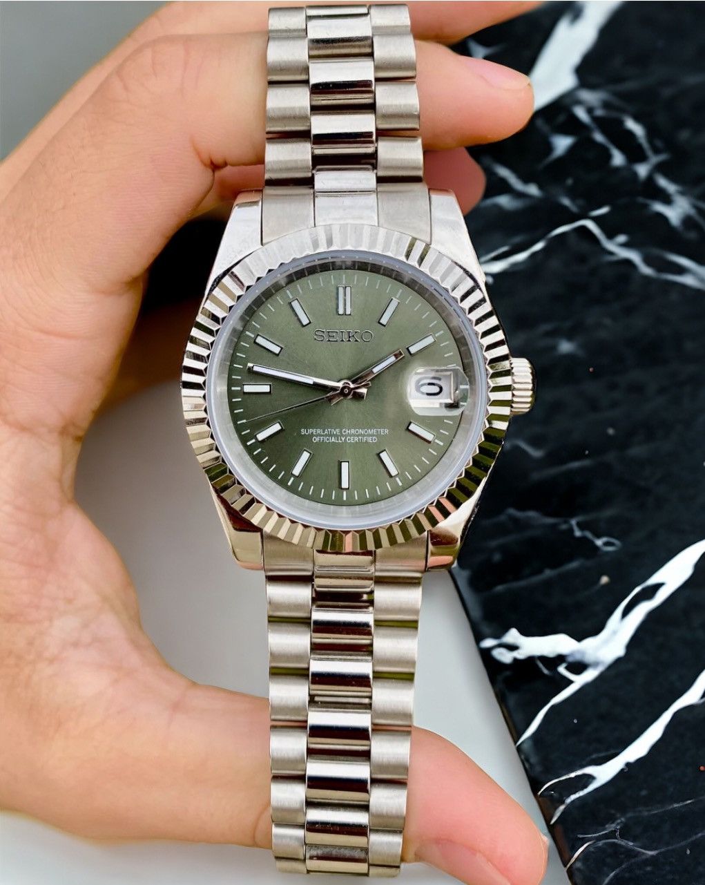 Japanese Brand × Seiko × Watch Seiko Mod Datejust Olive Green Dial ...