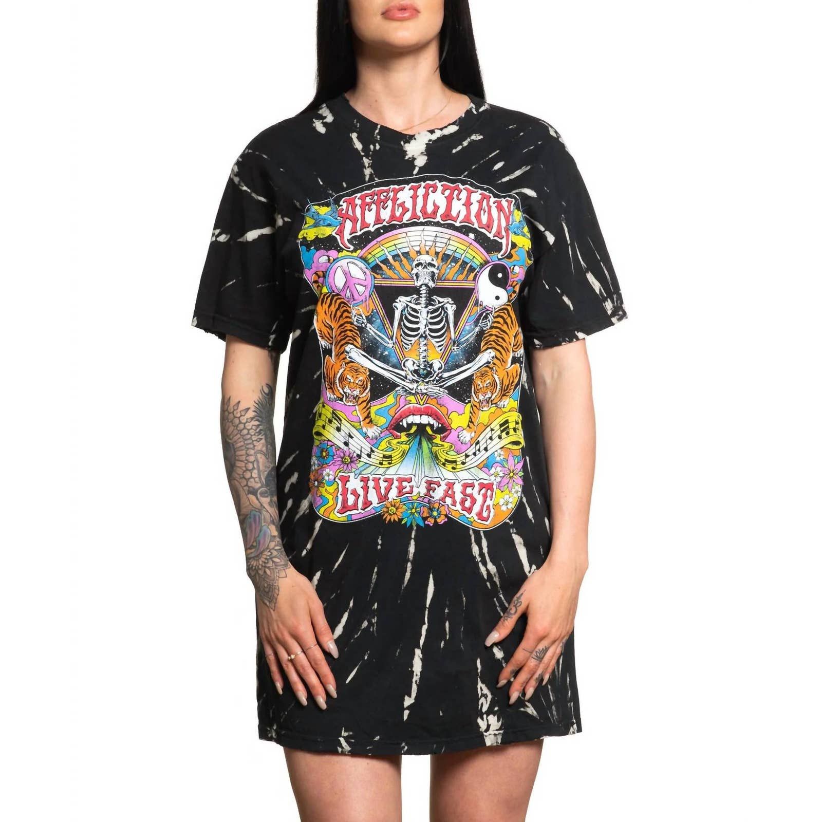 Affliction Live Fast Festival Shirt Dress In Black/white Sunburst | Grailed