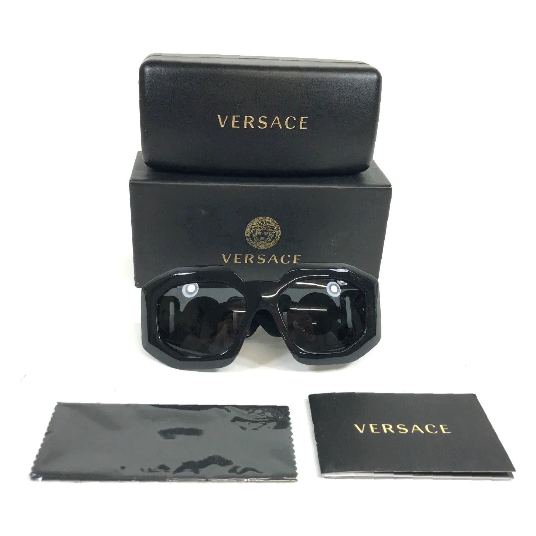 Versace Luxurious Black Gold Oversized Frames Verse Sunglasses MOD 4424 ...