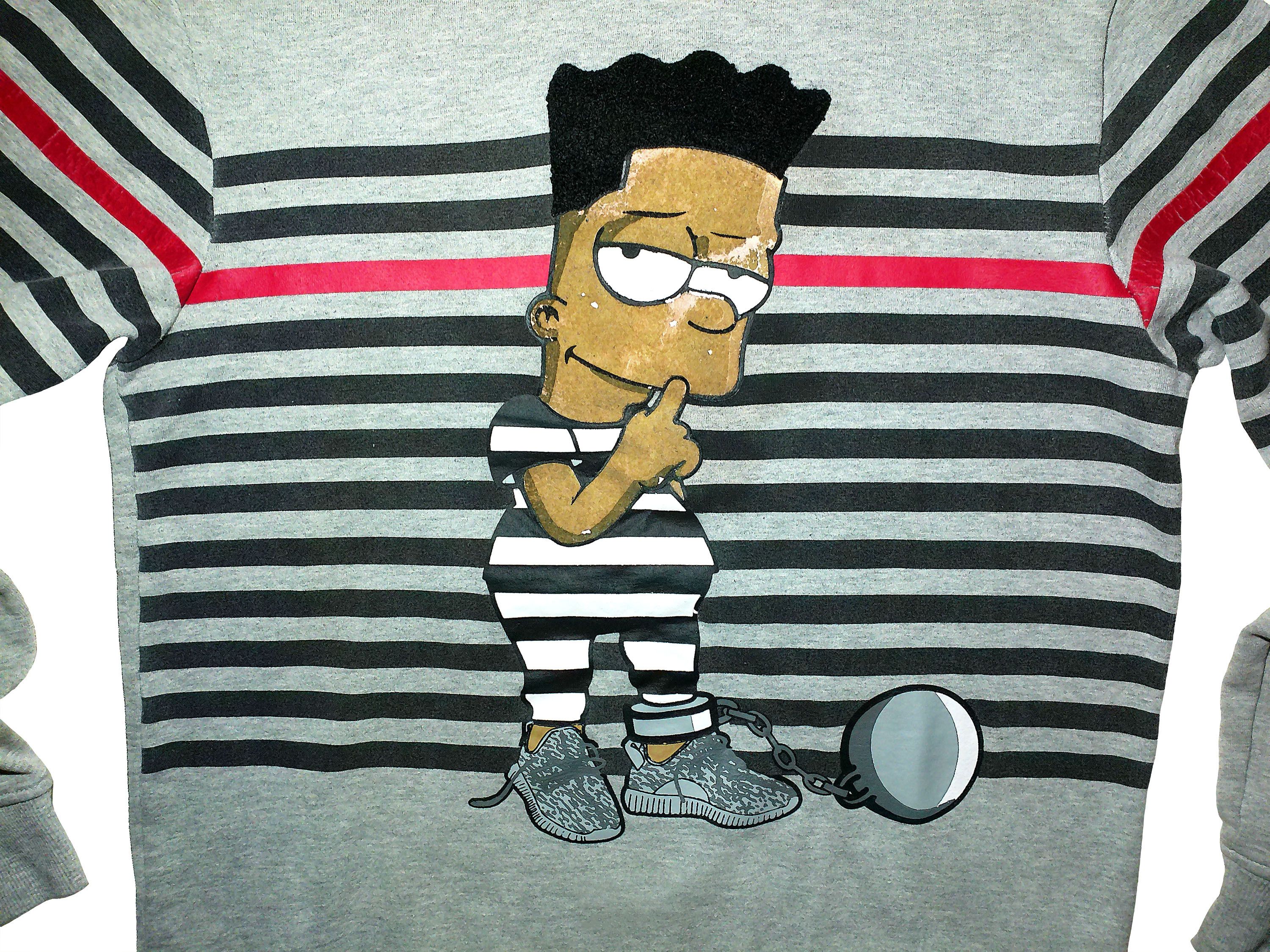Custom Vtg Rare Black Bart Simpson Flippin' Bird Inmate Sweater M | Grailed