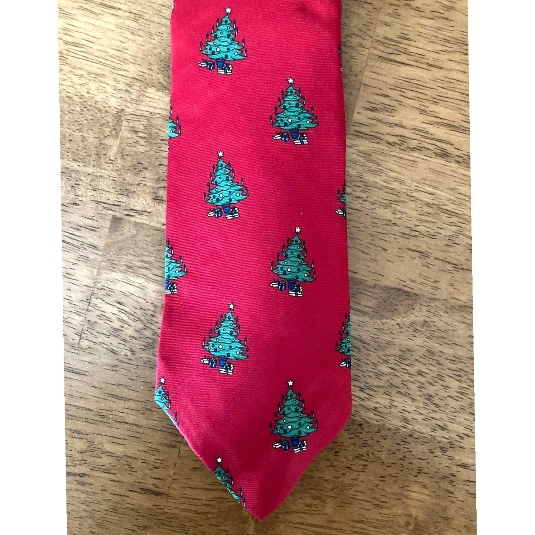 Vintage All Silk Red Christmas Trees Patterned Luxury Necktie for Men ...