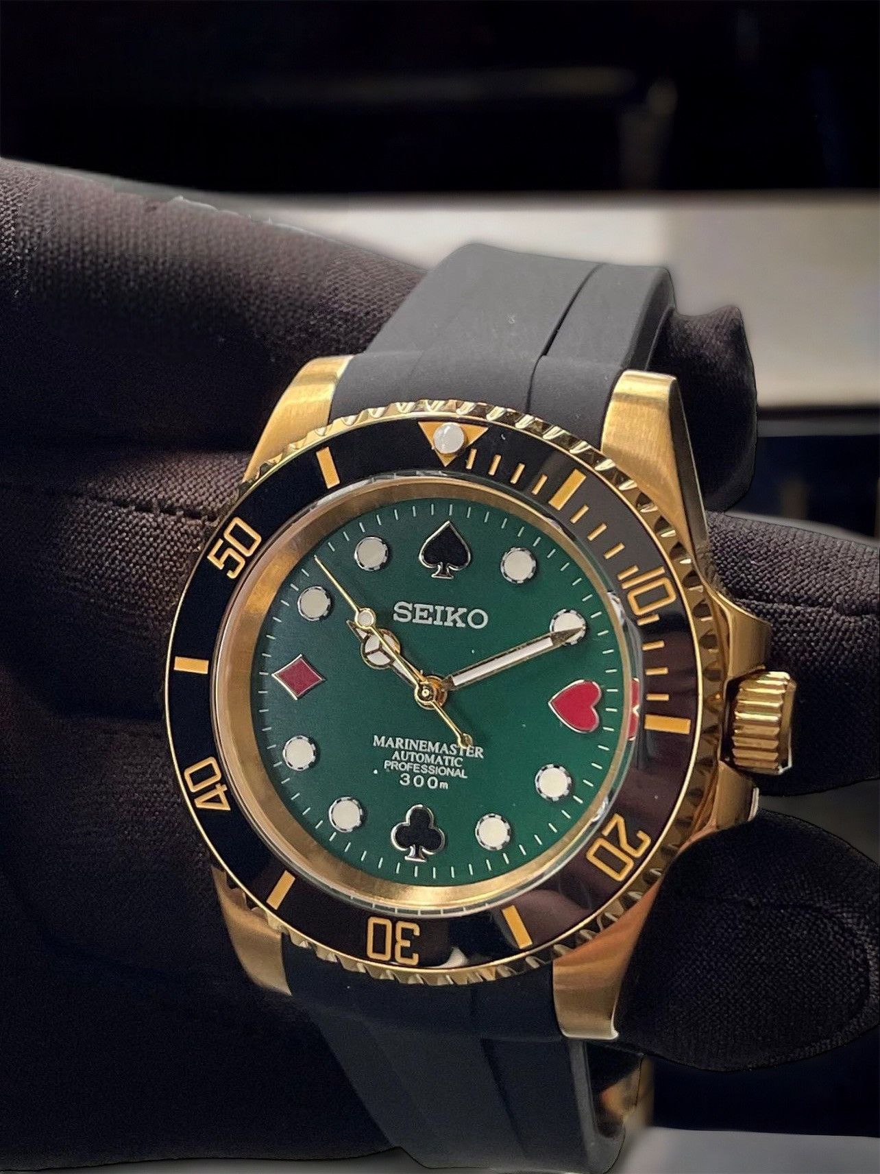 Seiko Seiko Mod Submariner Gold Poker Dial Green Automatic Watch | Grailed