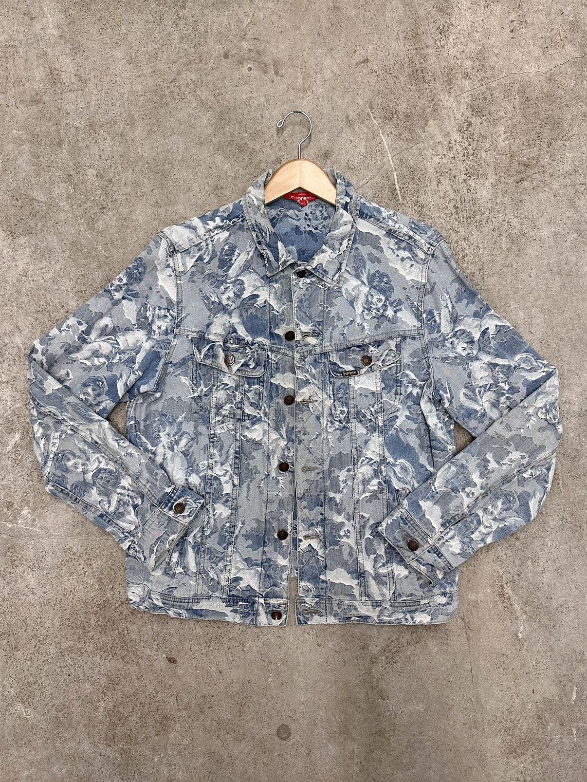 Supreme Cherub Denim Trucker Jacket FW16 Blue Angels Varsity | Grailed