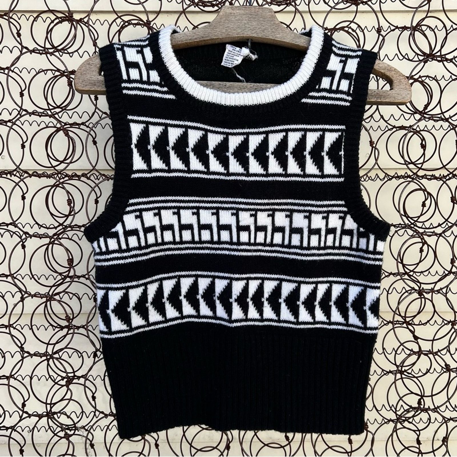 Vintage 70s Tiffany Manor black white art deco abstract sweater vest ...